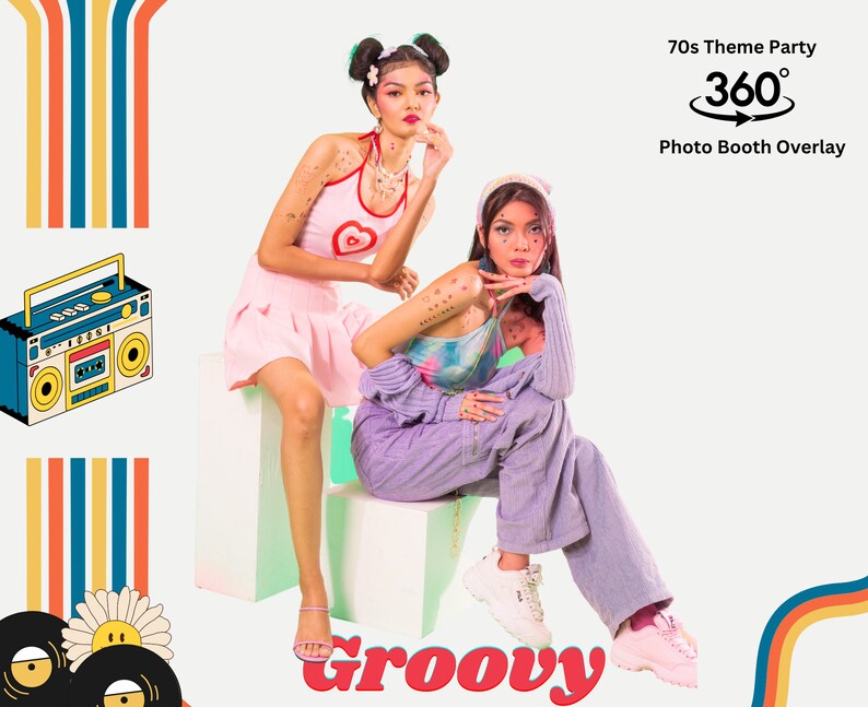70s Theme Party Overlay, Birthday Overlay, 360 Photo Booth Overlay, 360 ...