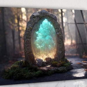 Dark Forest and Magic Mirror Glass Wall Art, 3D Illustration Tempered ...