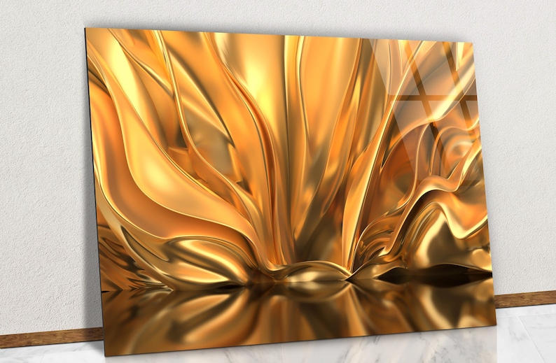 Luxury Golden Background Abstract Glass Wall Art, Gold Design Glass ...