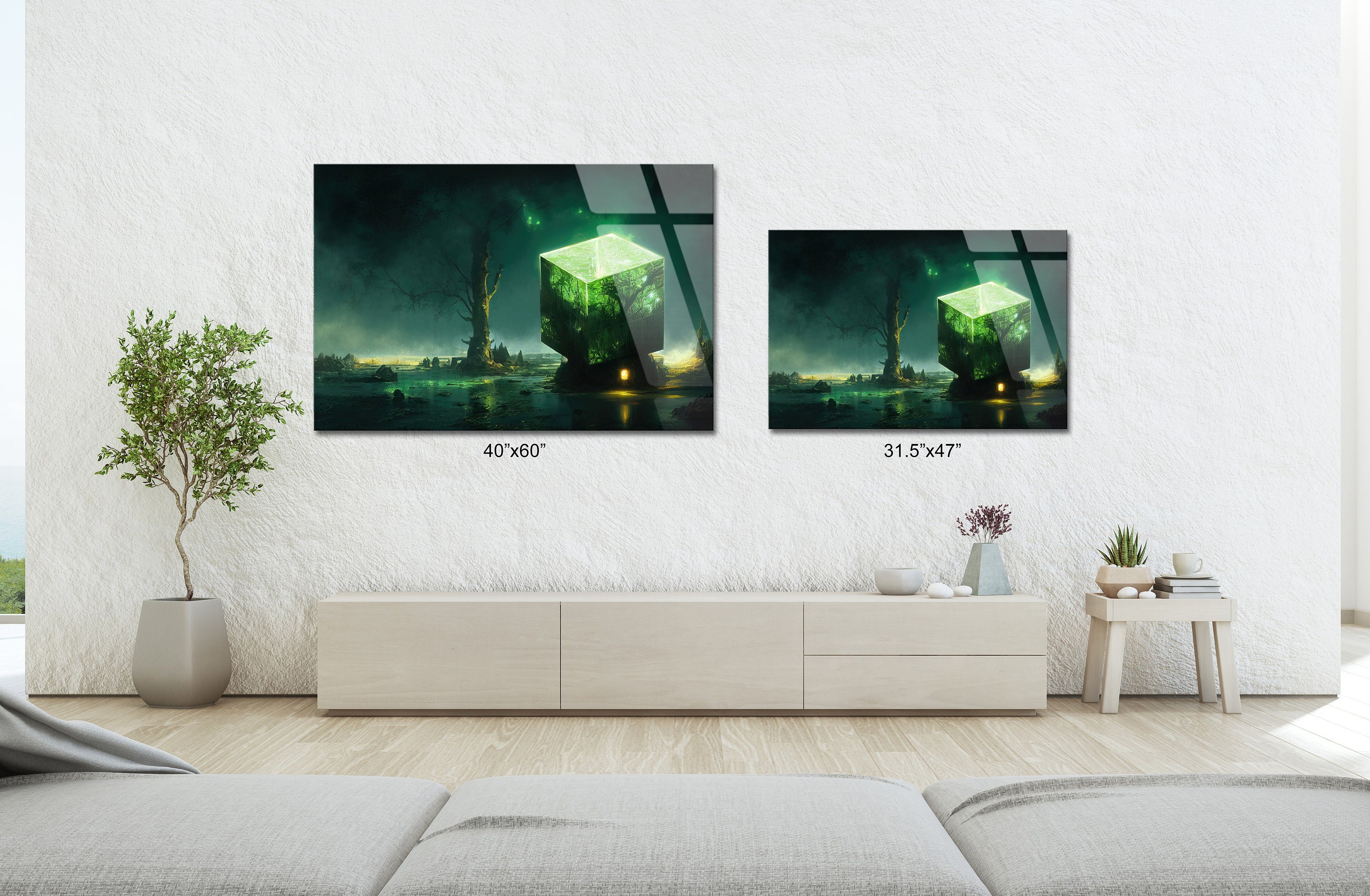 Glowing Glass Cube in the Forest Glass Wall Art 3D - Etsy