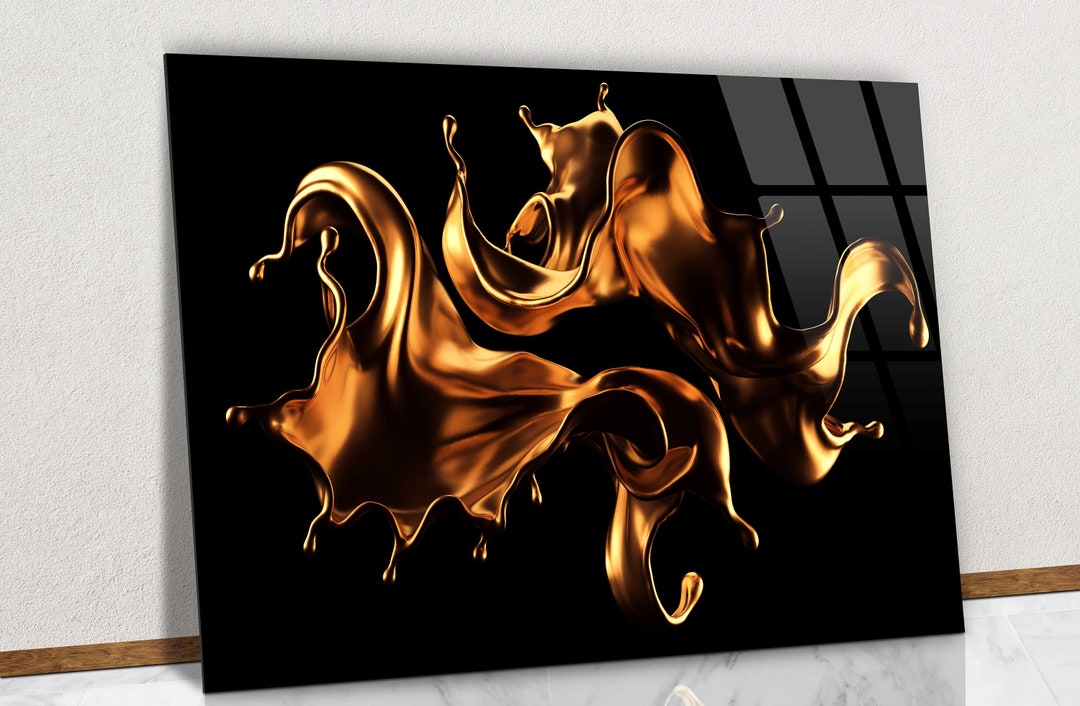 Luxury Beautiful Gold Splash Glass Wall Art, Golden Pattern Tempered ...