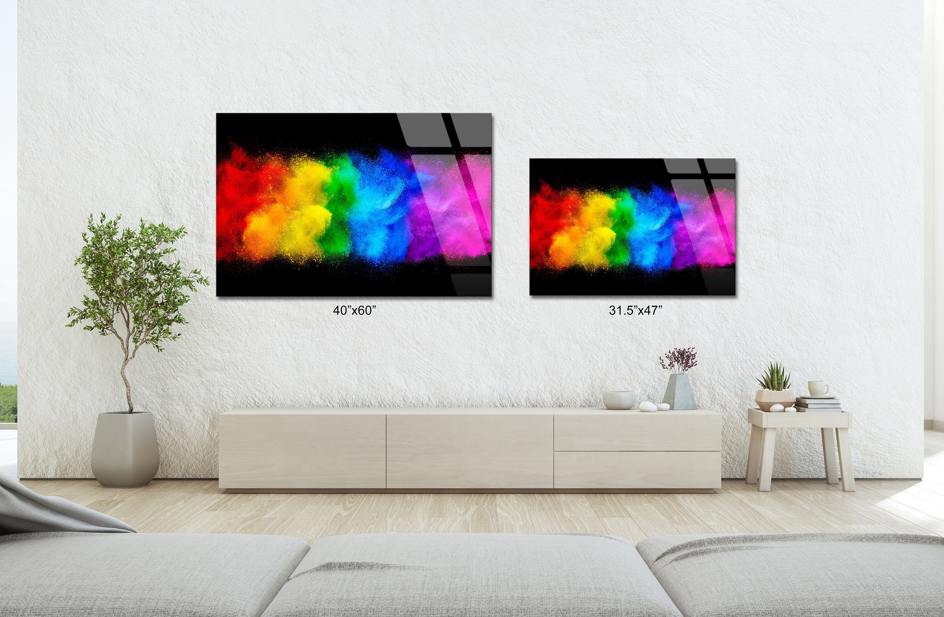 Colored Powder Explosion Glass Wall Art, Rainbow Powder Coating ...