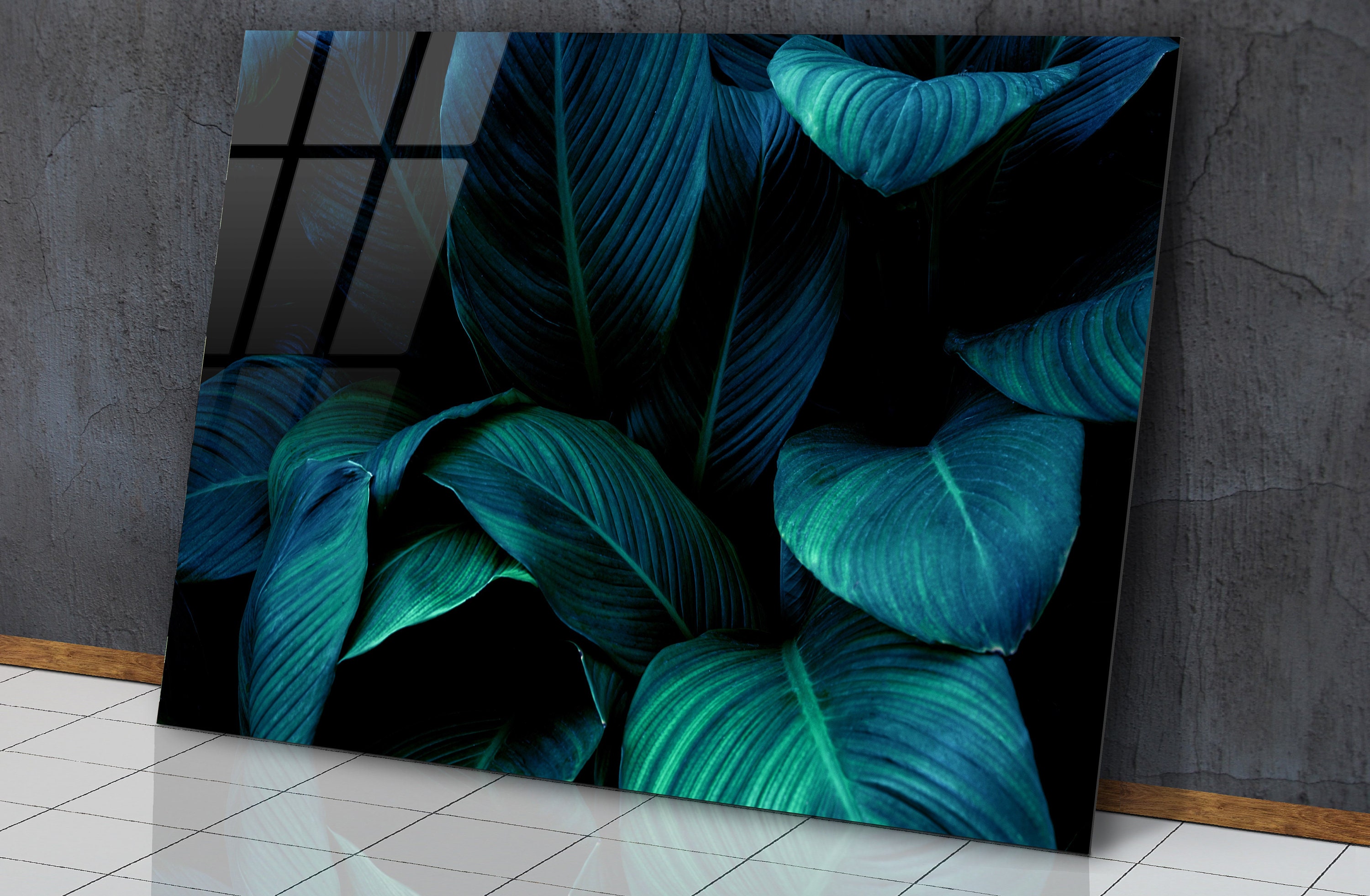 Green Leaf Full Texture Background Glass Wall Art, Tropical Green Leaf ...