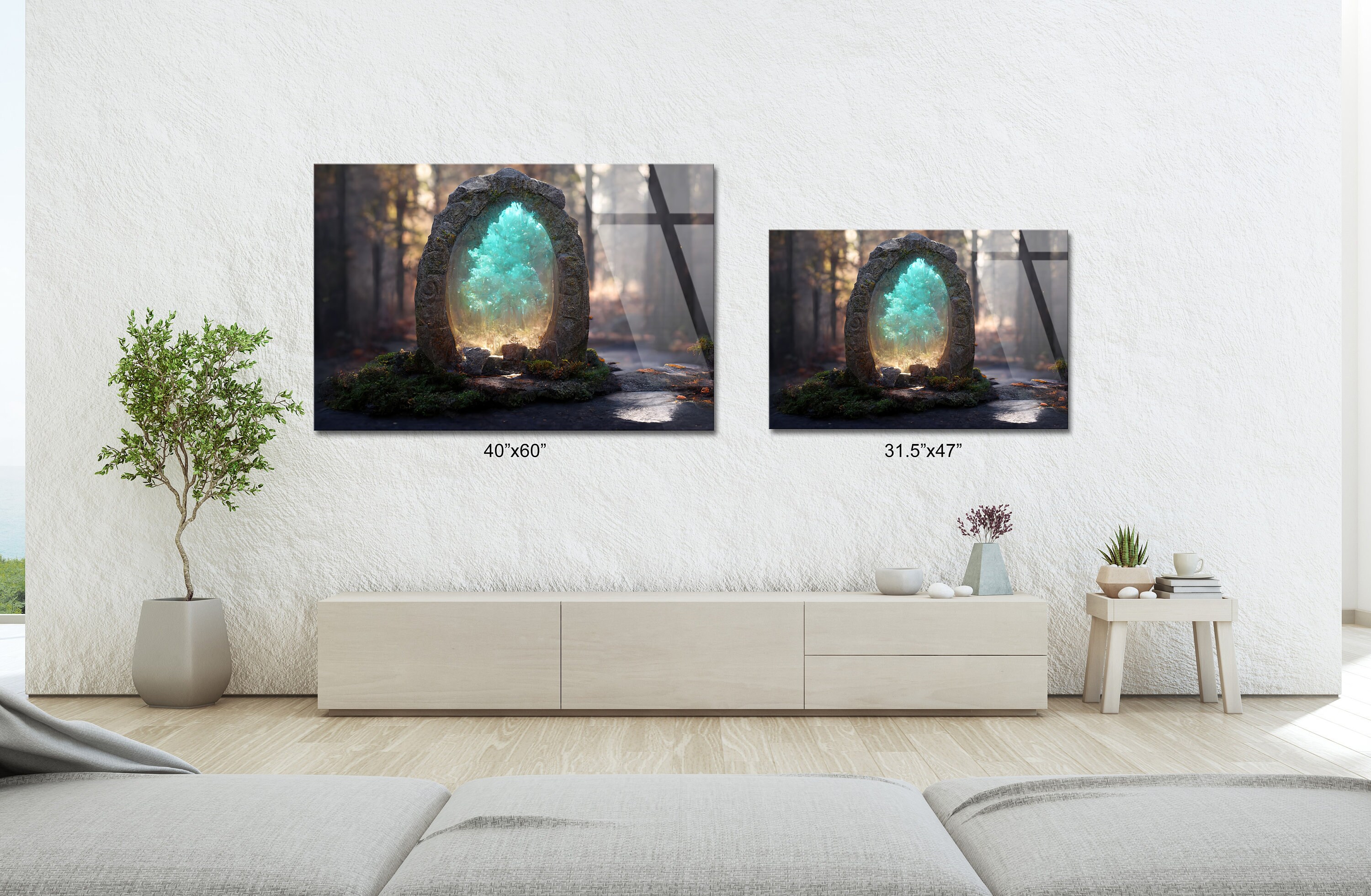 Dark Forest and Magic Mirror Glass Wall Art, 3D Illustration Tempered ...