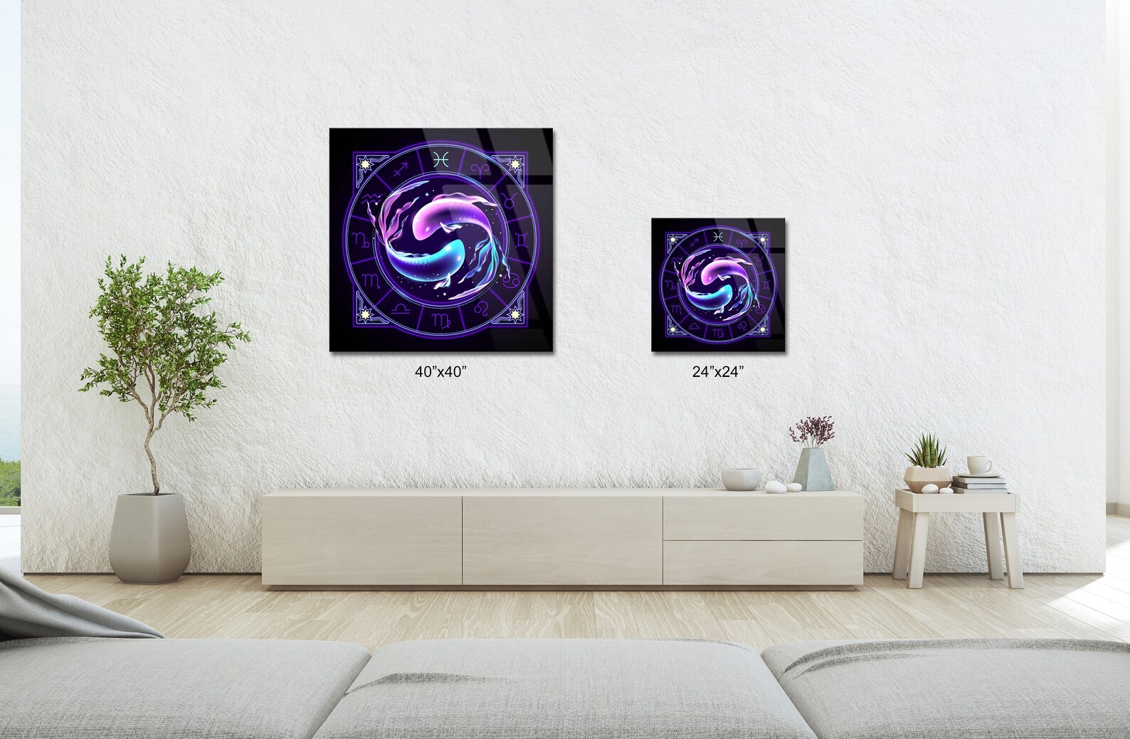 Neon Pisces Zodiac Signs and Neon Astrology Tempered Glass Wall Art ...