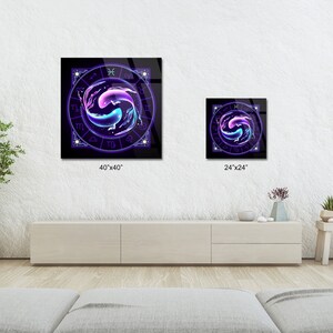 Neon Pisces Zodiac Signs and Neon Astrology Tempered Glass Wall Art ...