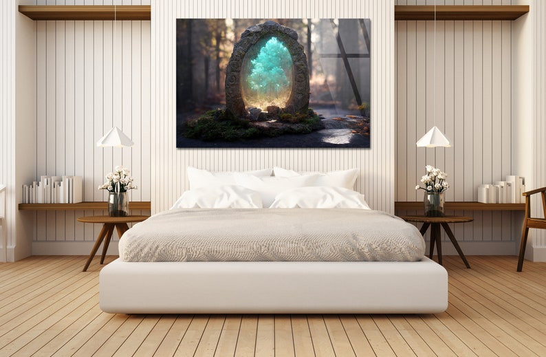 Dark Forest and Magic Mirror Glass Wall Art, 3D Illustration Tempered ...