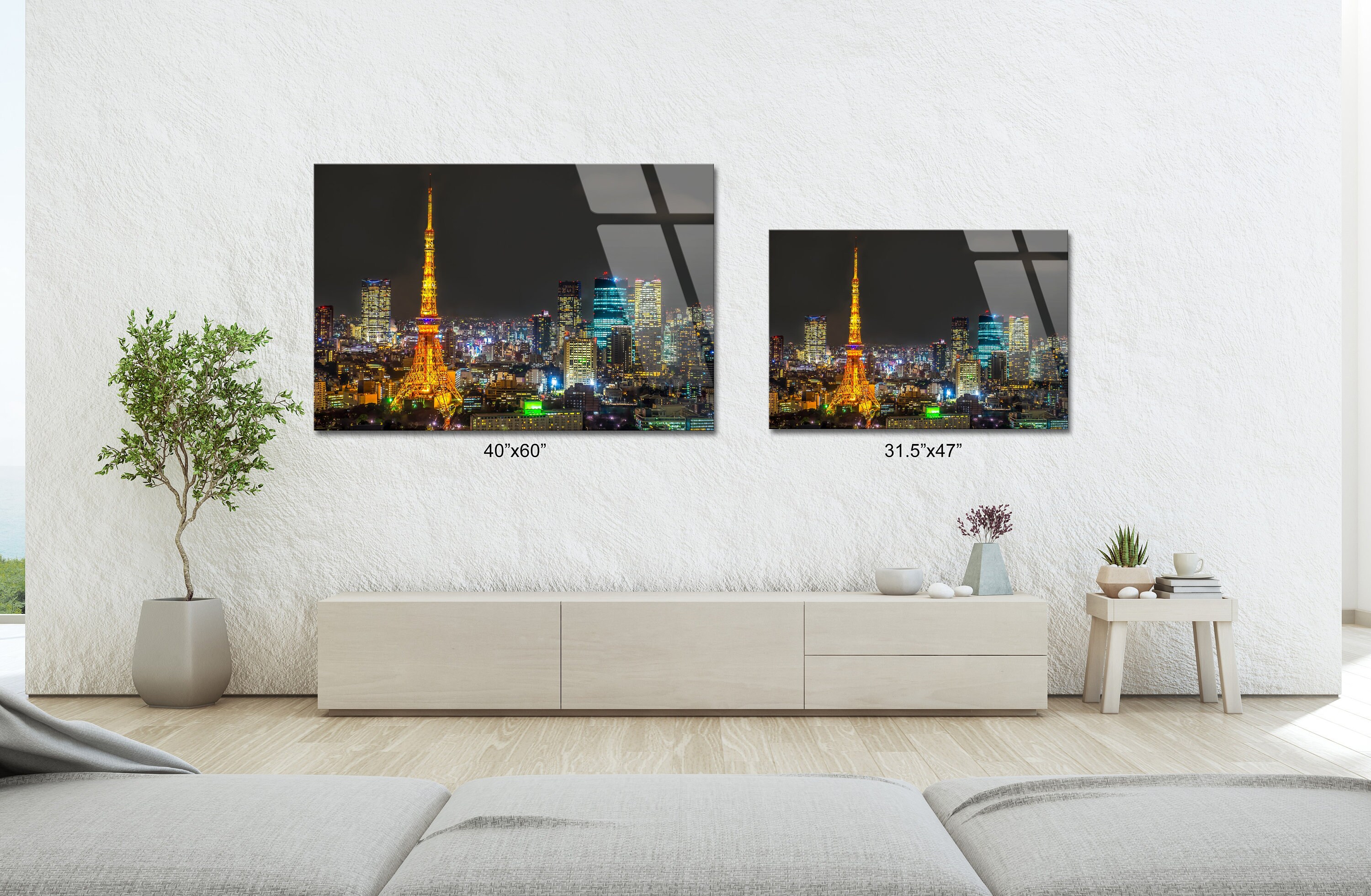 Tokyo Tower Night Skyline Wall Art Tempered Glass, Home & Office Décor ...
