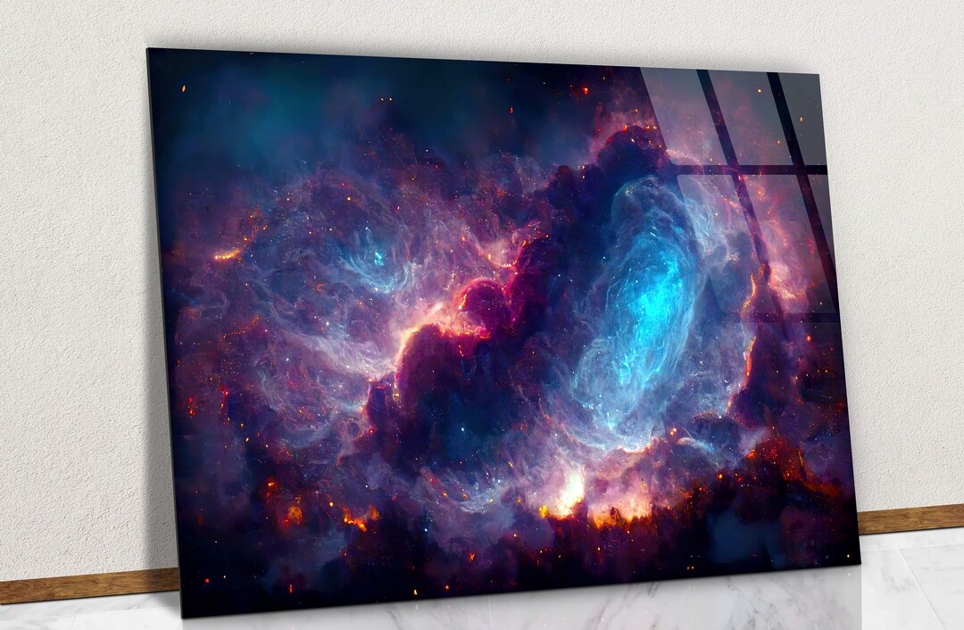 Nebula in Rainbow Colors Glass Wall Art, Giant Glowing Nebula in Space ...