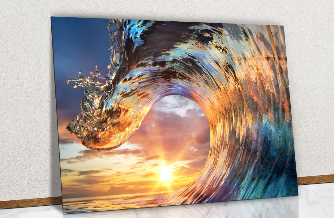 Colorful Ocean Wave Glass Wall Art, Sea Water in Crest Shape Tempered ...