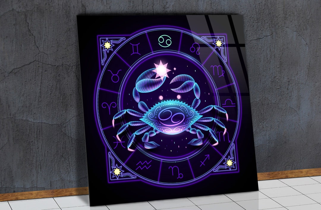 Neon Cancer Zodiac Signs and Neon Astrology Tempered Glass Wall Art ...