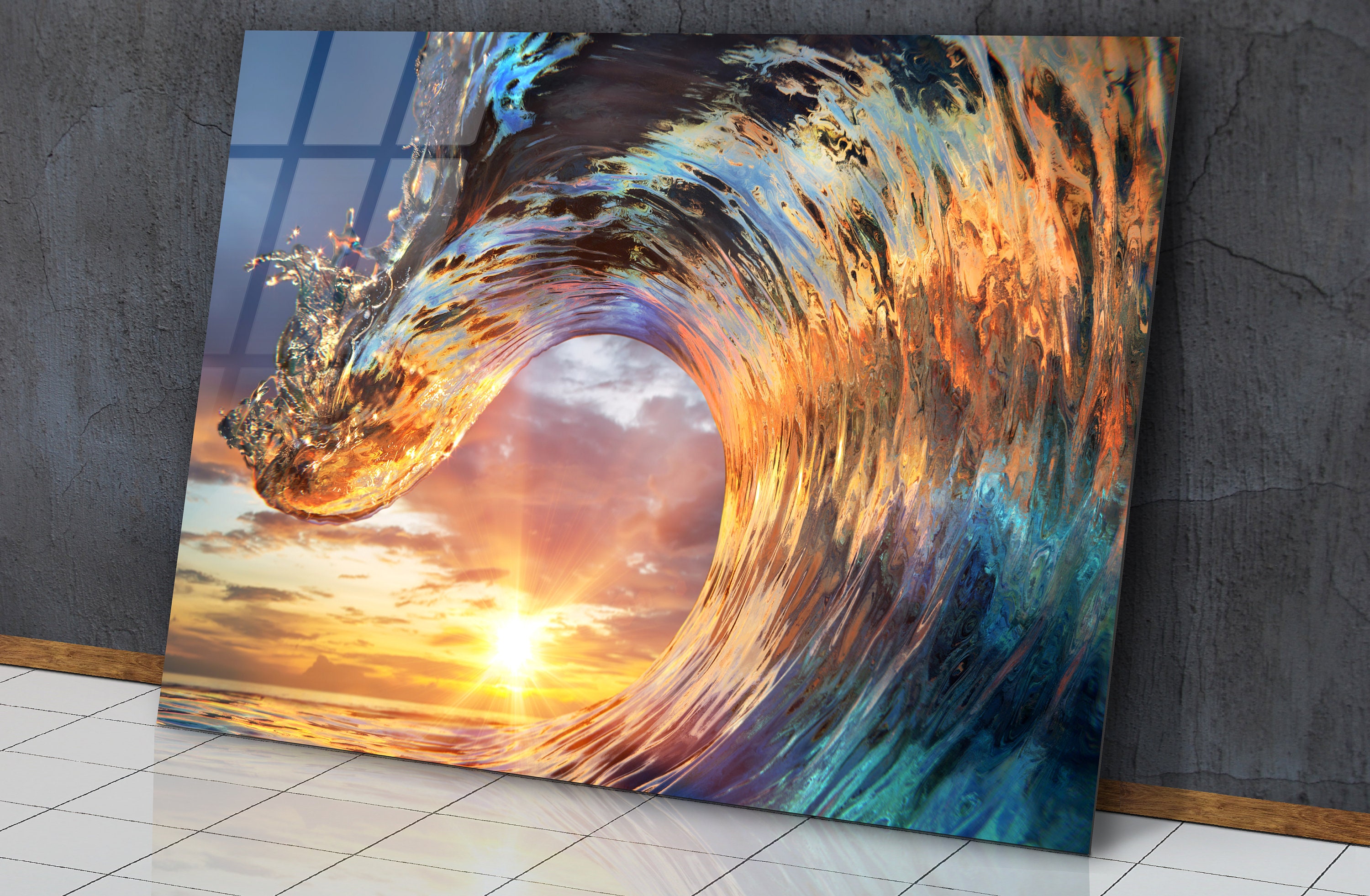Colorful Ocean Wave Glass Wall Art Sea Water in Crest Shape - Etsy