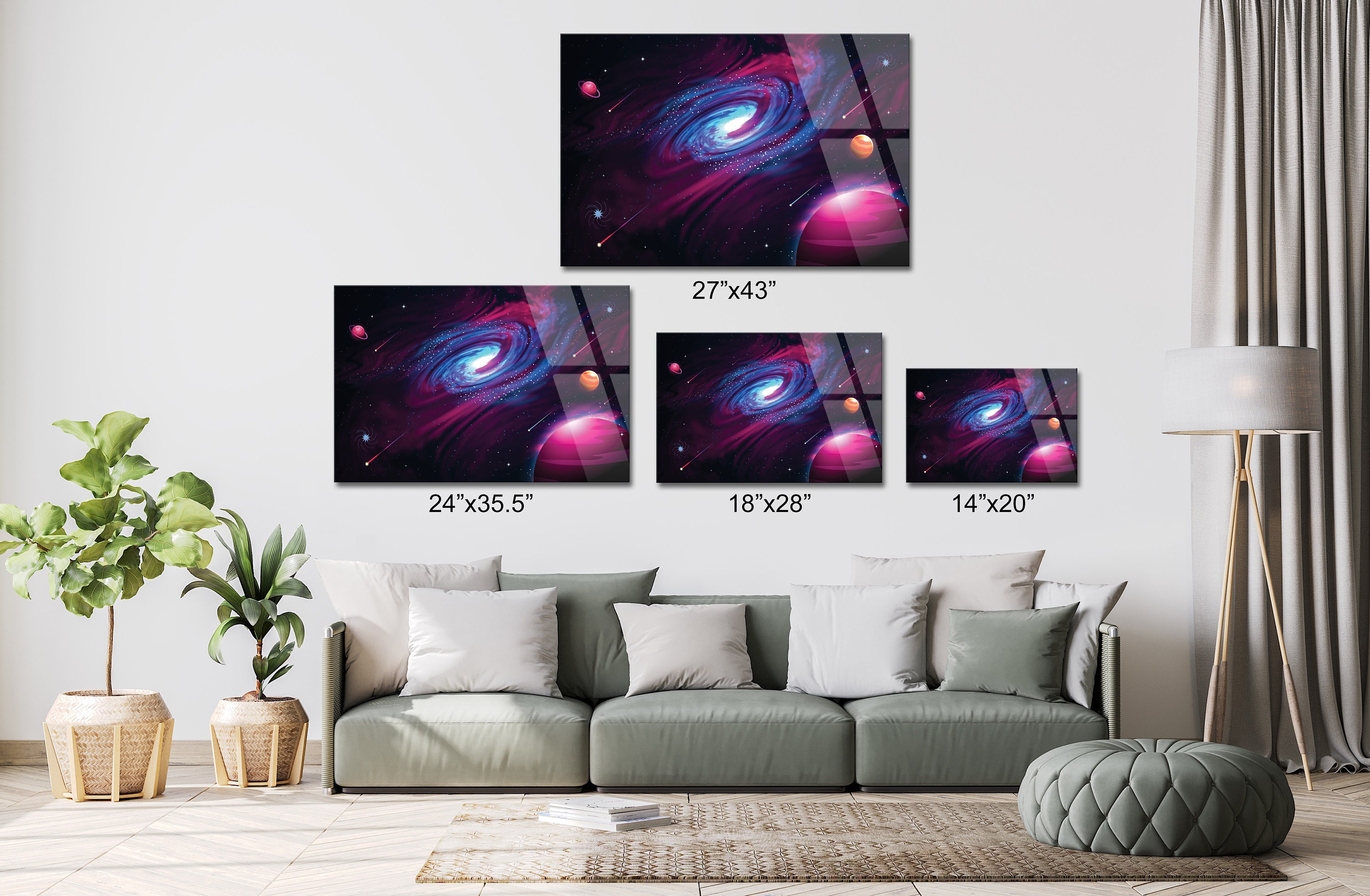 Space Galaxy With Planet Saturn and Asteroids Glass Wall Art, Purple ...