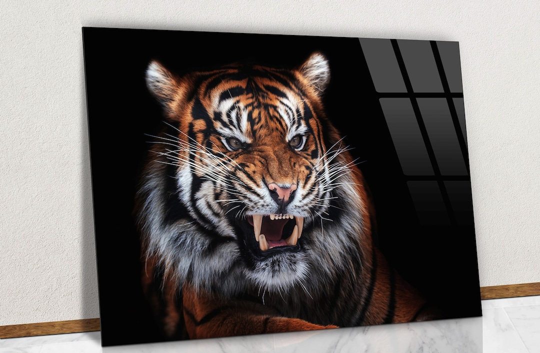 Tiger Roaring Glass Wall Art, Wild African Animal Tempered Glass, Big ...