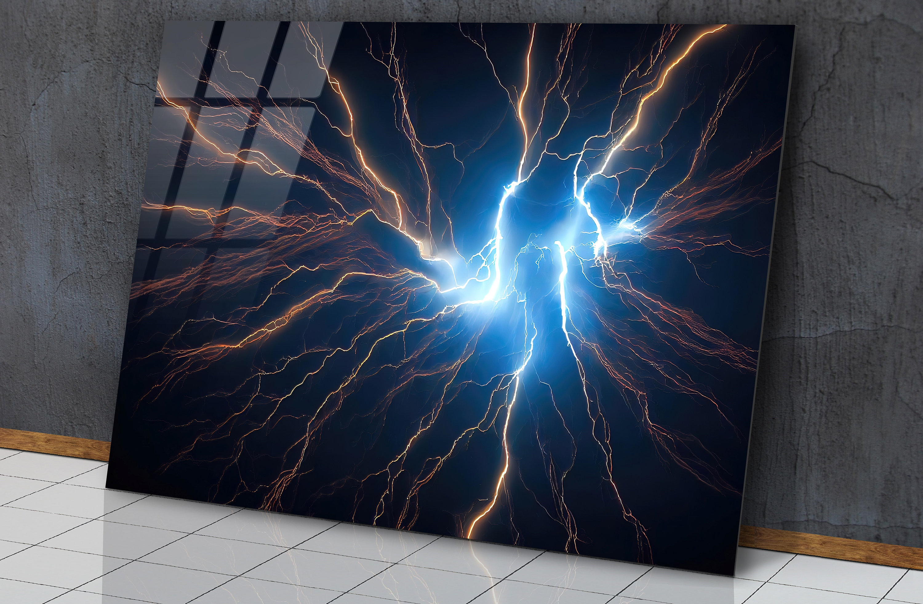 Sky and Lightning Glass Wall Art, Blue Lightning Landscape Tempered ...
