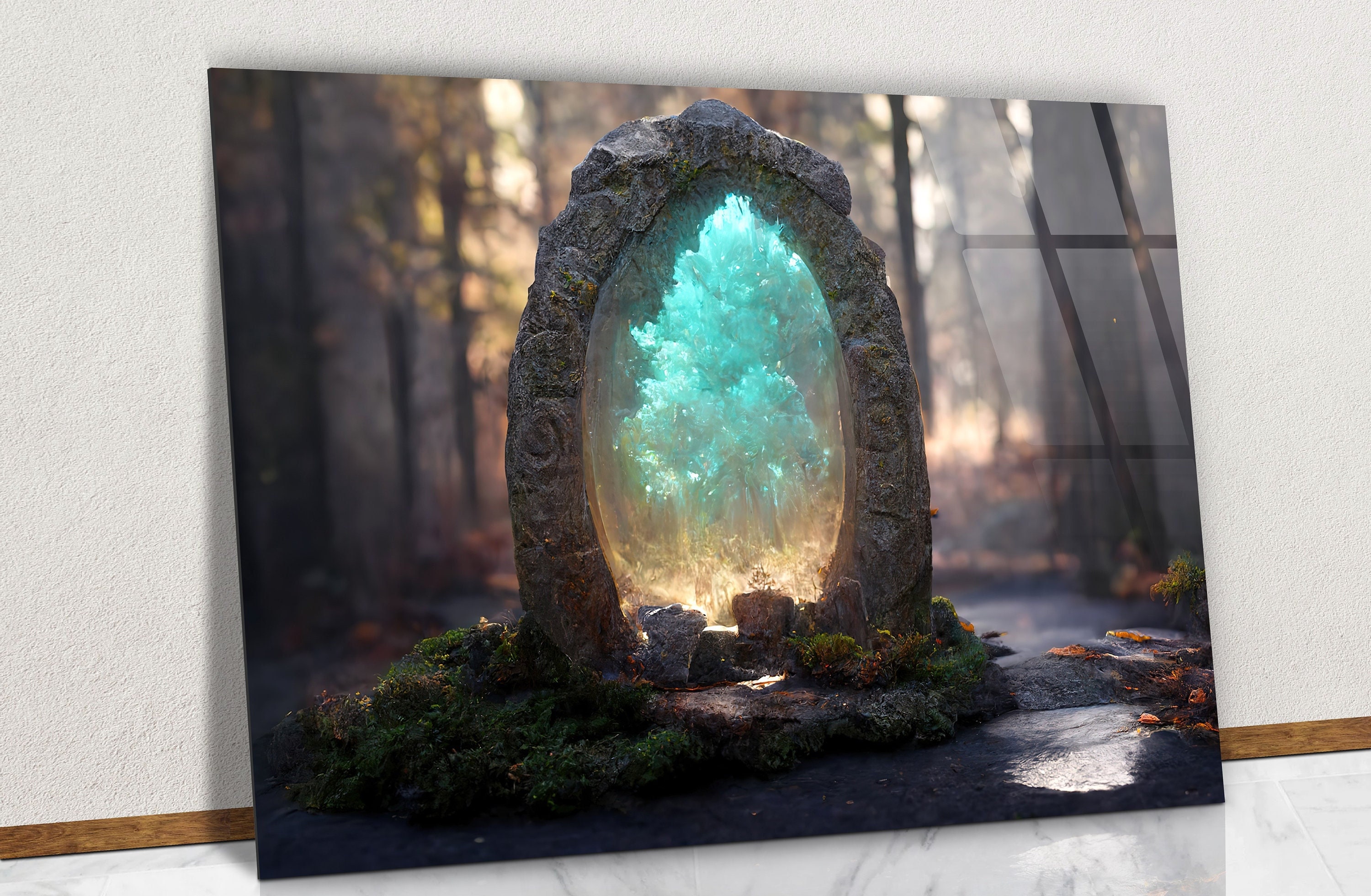 Dark Forest and Magic Mirror Glass Wall Art, 3D Illustration Tempered ...