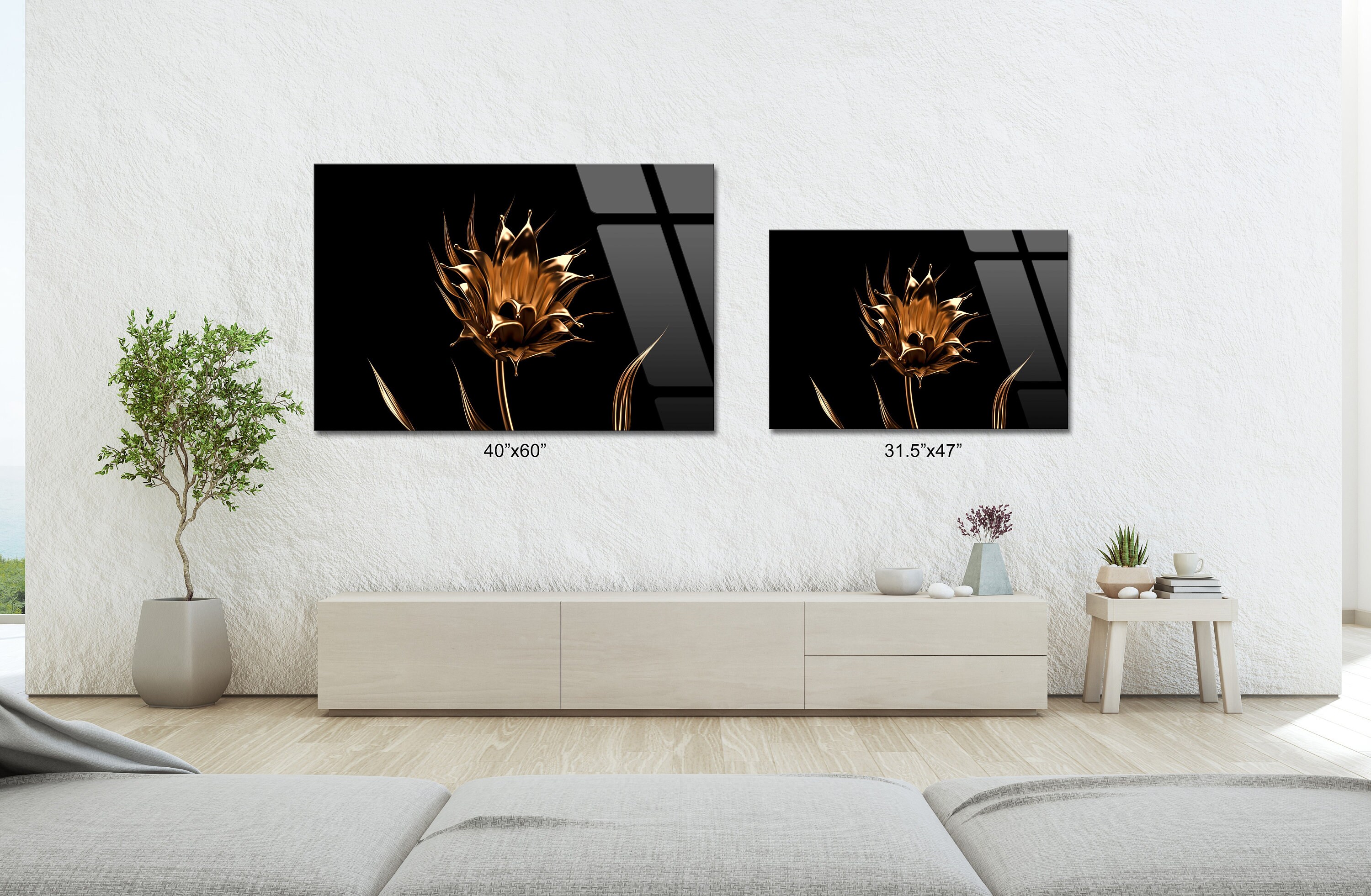 Luxury Golden Rose Black Glass Wall Art, Vintage Luxury Tempered Glass ...