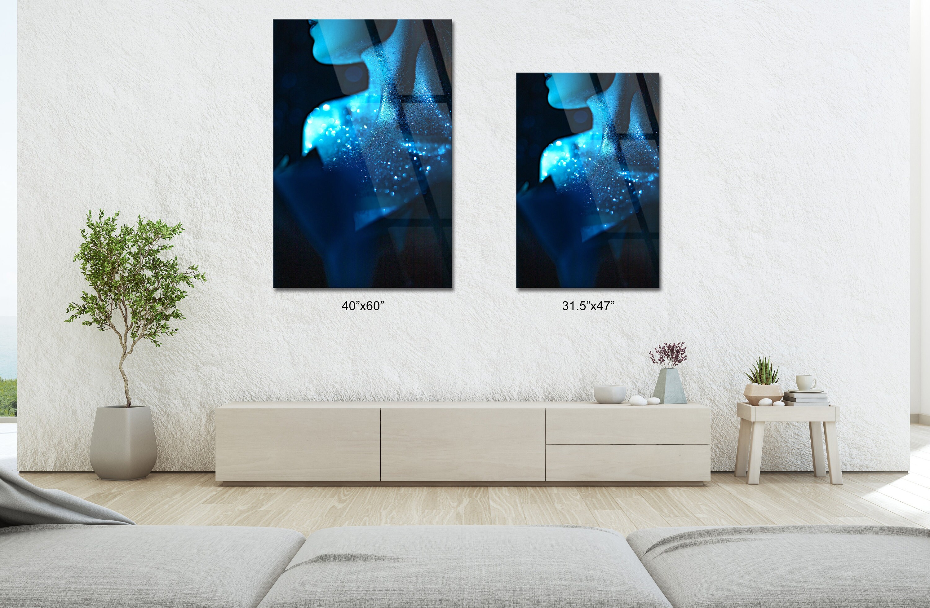 Glow in the Dark Body Art Glass Wall Art, Model Woman With Professional ...