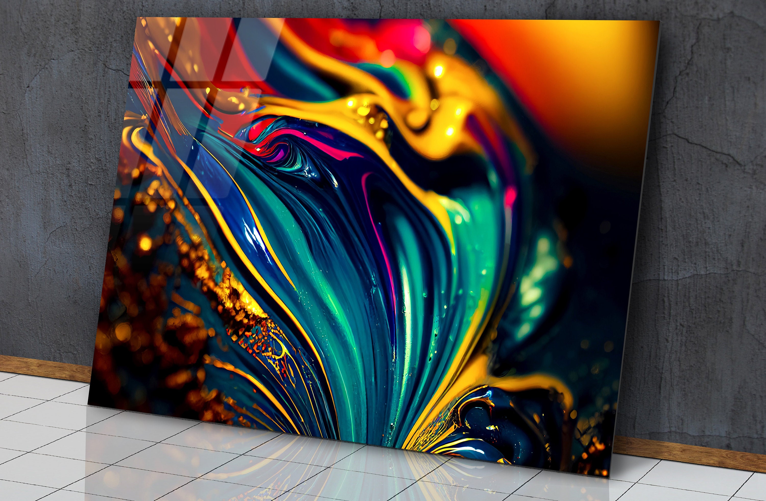 Natural Luxury Abstract Glass Wall Art, Natural Liquid Dyeing Glass ...