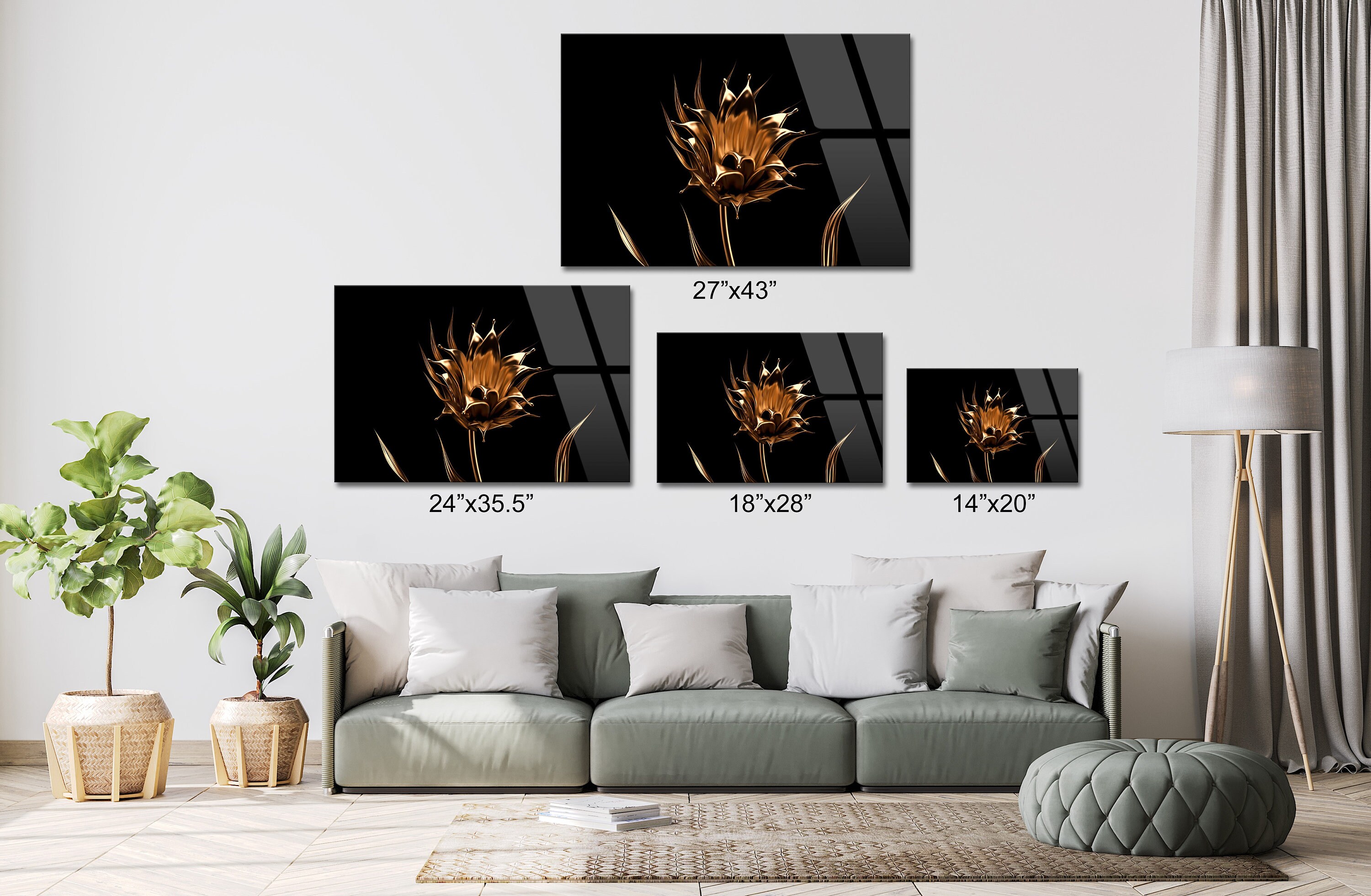 Luxury Golden Rose Black Glass Wall Art, Vintage Luxury Tempered Glass ...