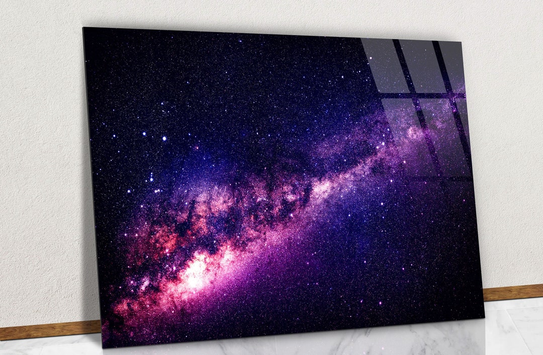 Bluebird Galaxy Glass Wall Art, Purple Galaxy Landscape Tempered Glass ...