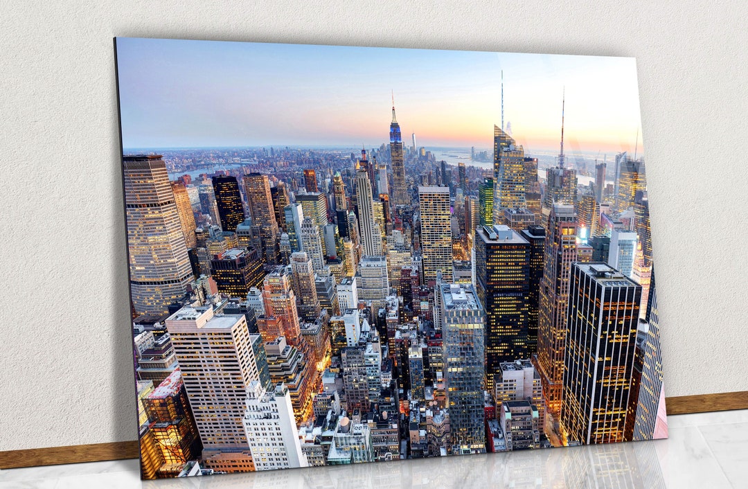 Manhattan Skyline Tempered Glass Wall Art, City Panorama - Etsy