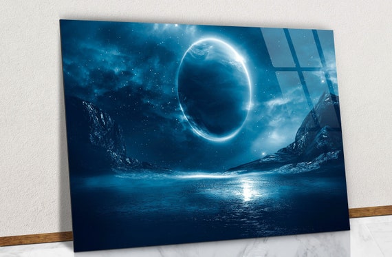 Sci-fi Landscape With Planet Glass Wall Art Futuristic - Etsy