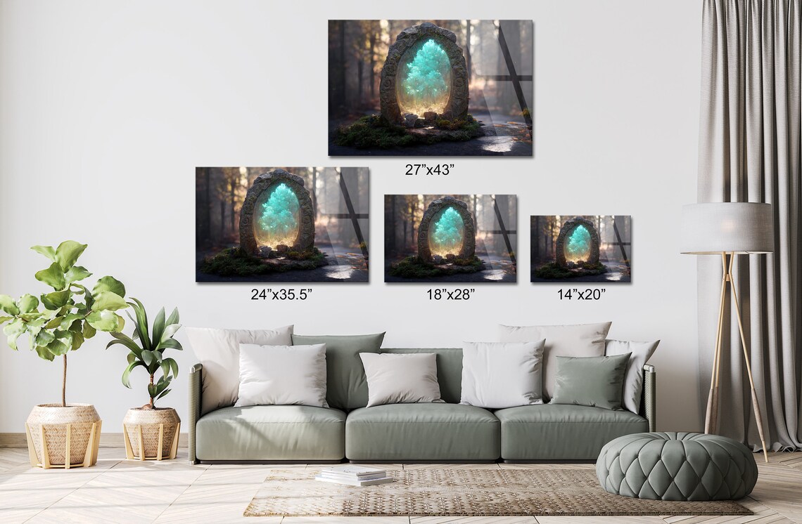 Dark Forest and Magic Mirror Glass Wall Art, 3D Illustration Tempered ...