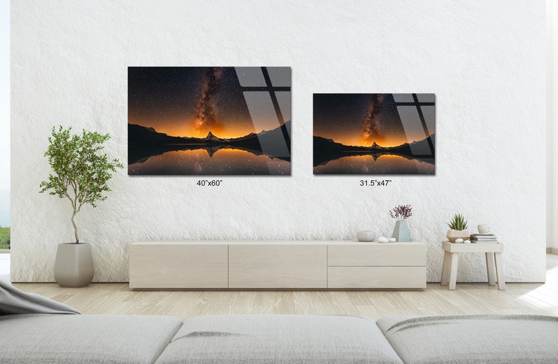 Stellisee Matterhorn Glass Wall Art, Milky Way at Lake Stellisee ...