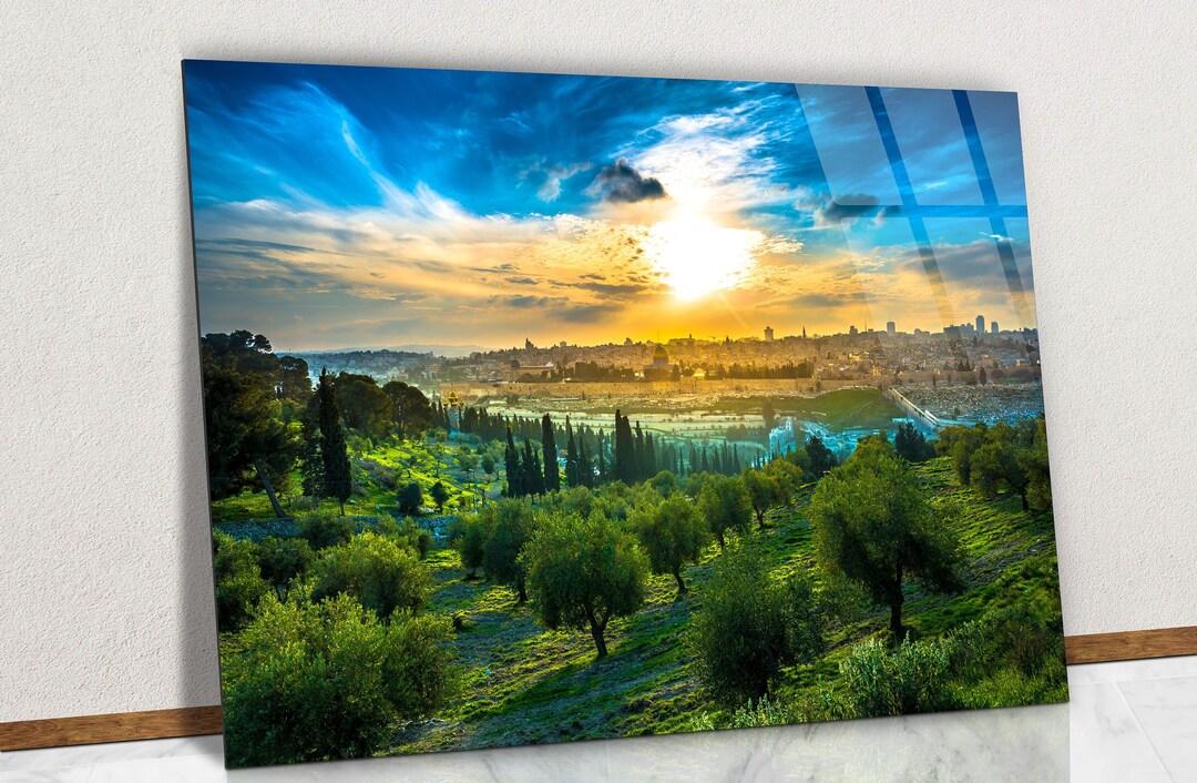 Old City Jerusalem Sunset and Dome of the Rock Glass Wall Art, Sunset ...