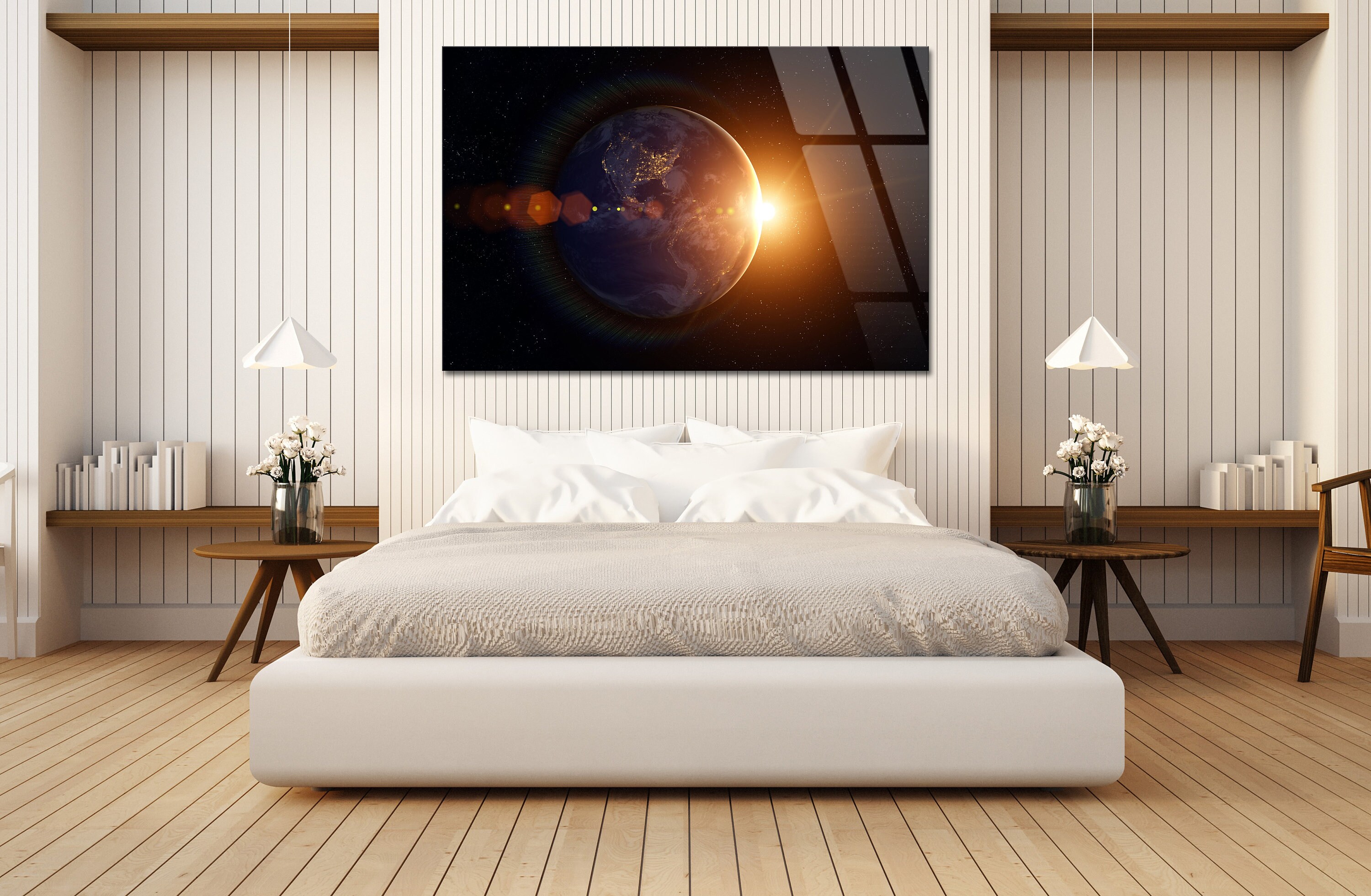 Earth & Sun Glass Wall Art, Space Decor, Tempered Glass Print - Etsy