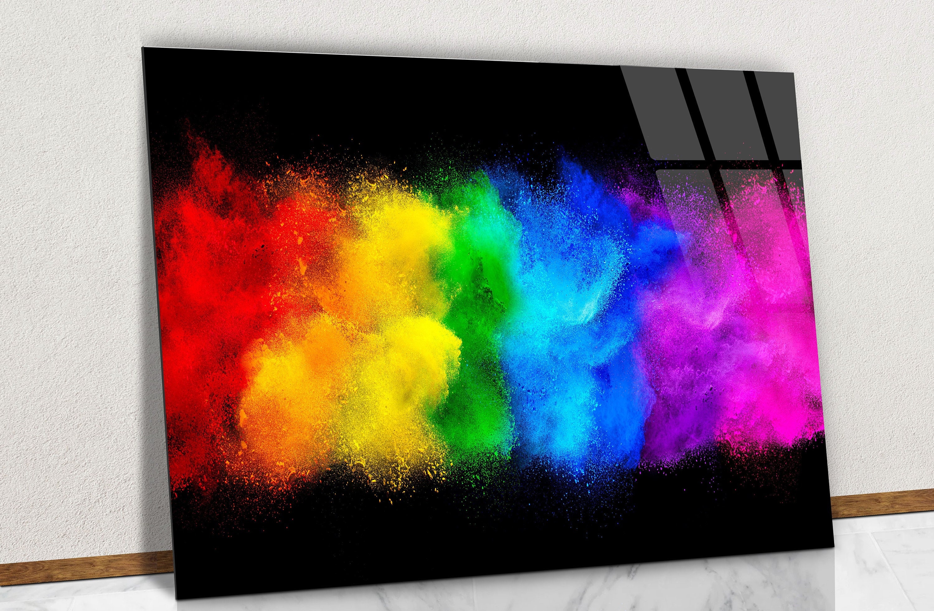 Colored Powder Explosion Glass Wall Art, Rainbow Powder Coating ...