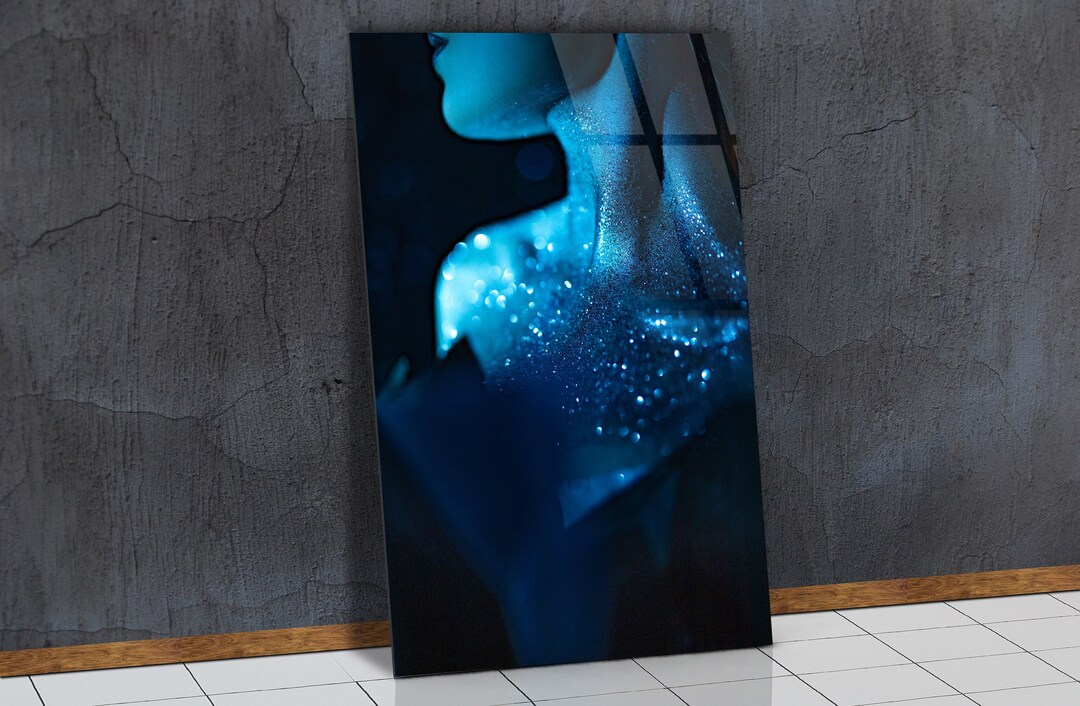 Glow in the Dark Body Art Glass Wall Art, Model Woman With Professional ...