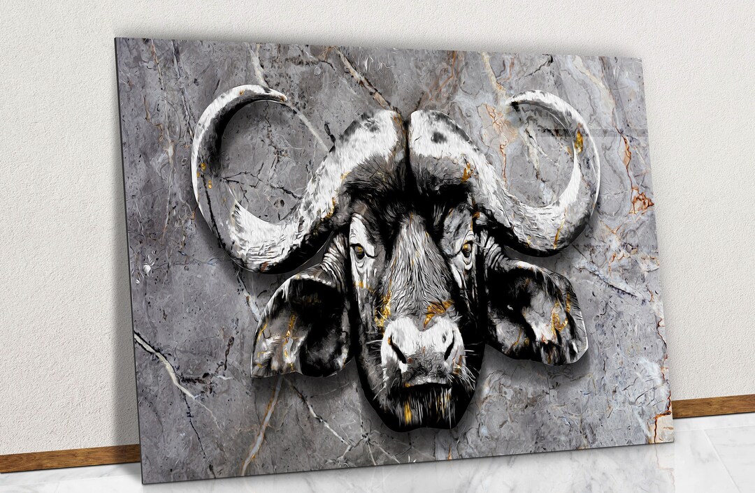 Buffalo Modern Art With Gold Texture Glass Wall Art Image of - Etsy