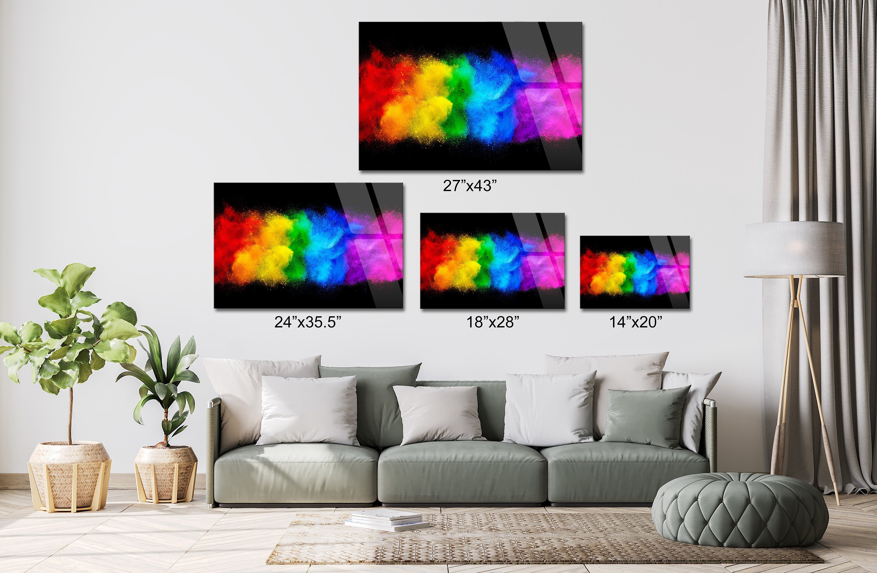 Colored Powder Explosion Glass Wall Art, Rainbow Powder Coating ...
