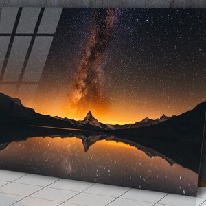 Stellisee Matterhorn Glass Wall Art, Milky Way at Lake Stellisee ...