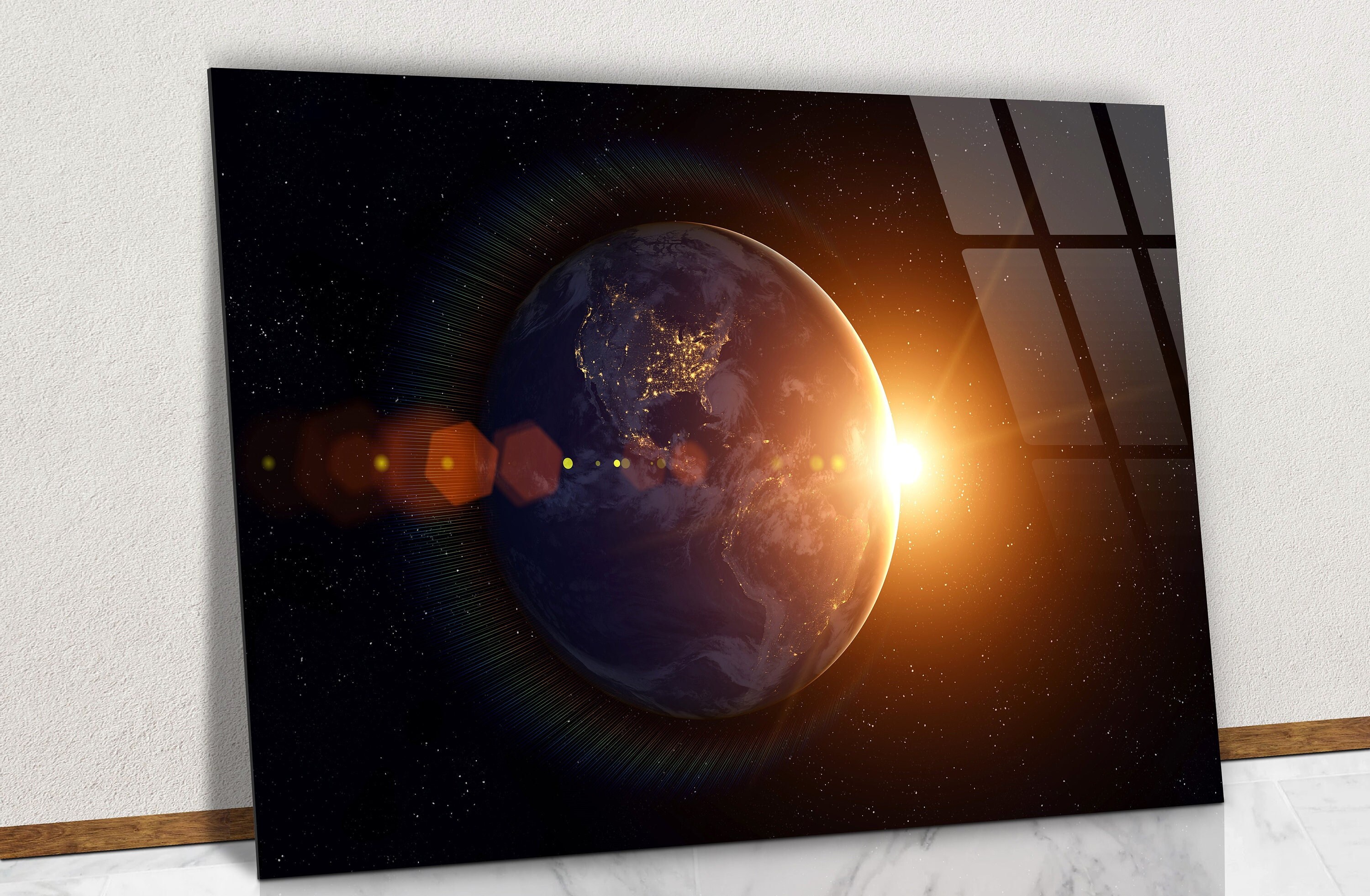 Earth & Sun Glass Wall Art, Space Decor, Tempered Glass Print - Etsy