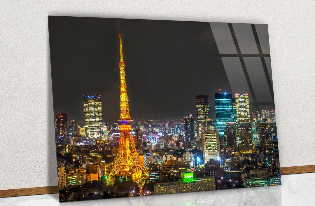 Tokyo Tower Night Skyline Wall Art Tempered Glass, Home & Office Décor ...