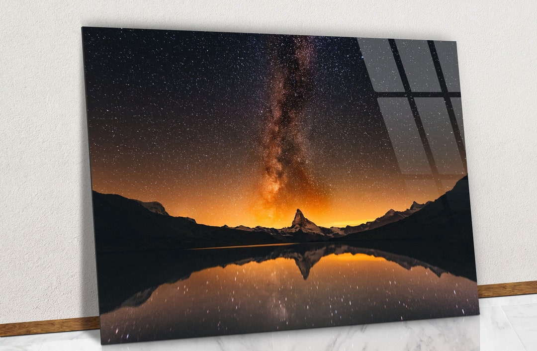 Stellisee Matterhorn Glass Wall Art, Milky Way at Lake Stellisee ...