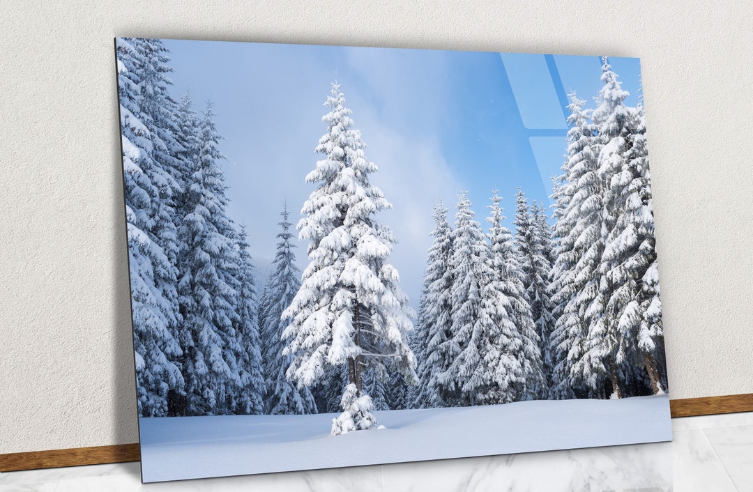 Winter in Forest Glass Wall Art, Snow Landscape Winter in Forest ...
