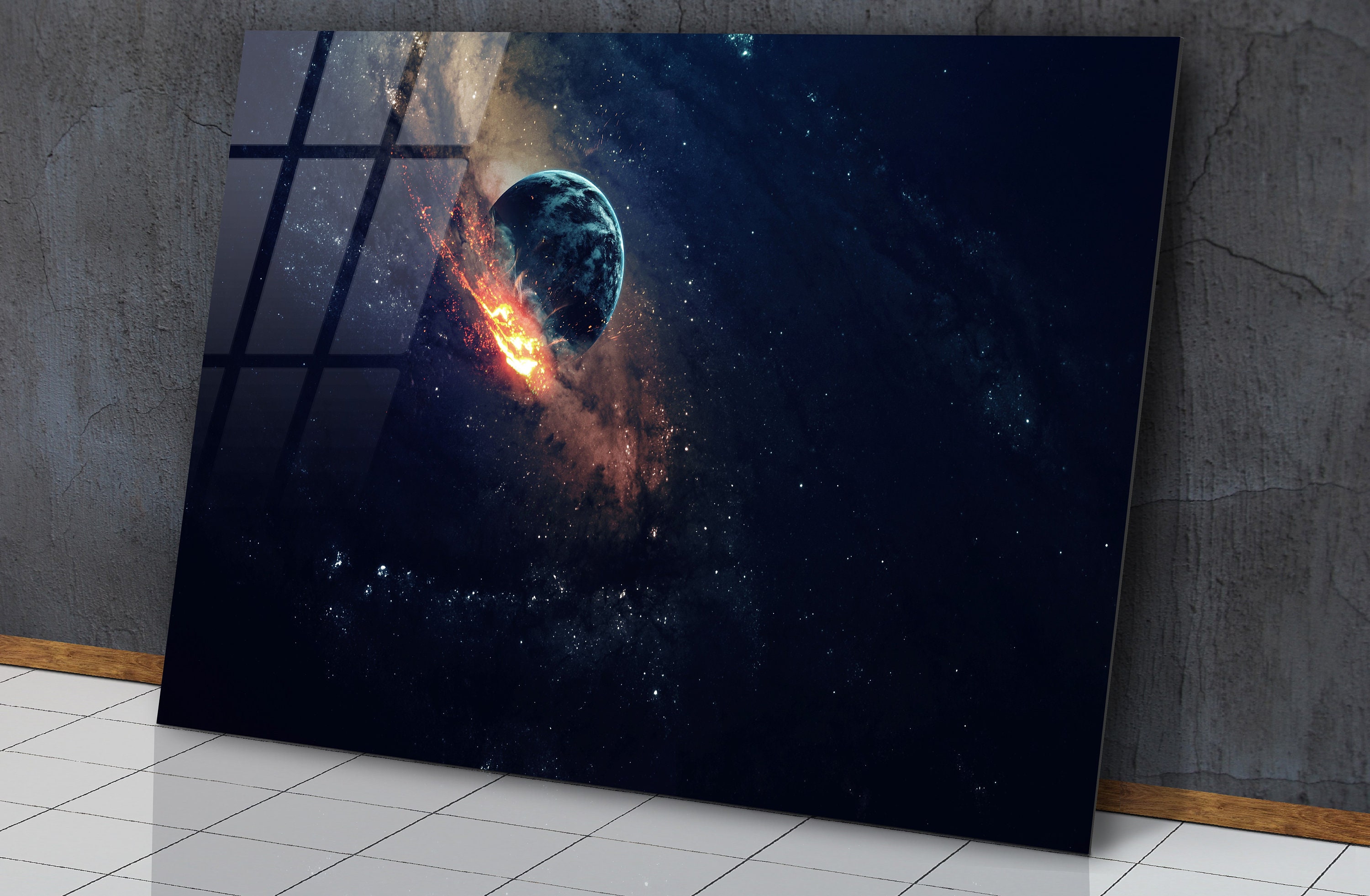 Galaxy in Space Glass Wall Art, Beauty of Universe Glass Print, Black ...