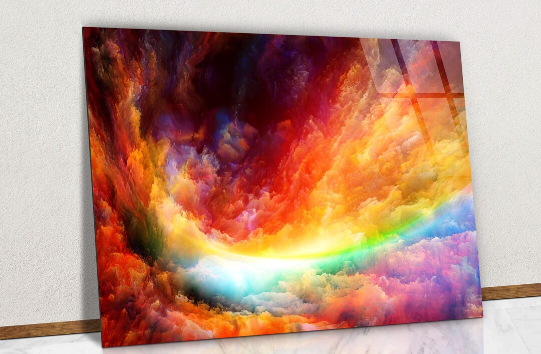 Abstract Colorful Lightning Glass Wall Art, Rainbow Colors Lightning ...