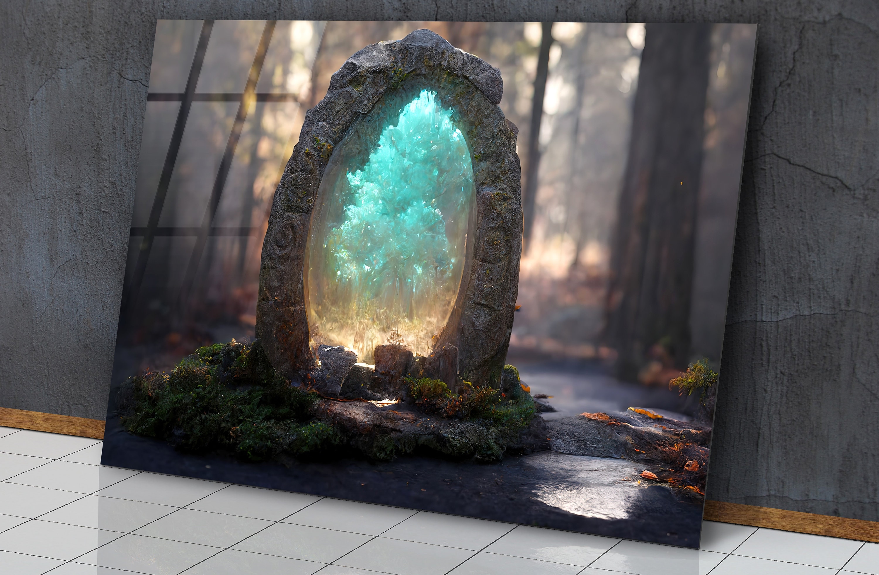 Dark Forest and Magic Mirror Glass Wall Art, 3D Illustration Tempered ...