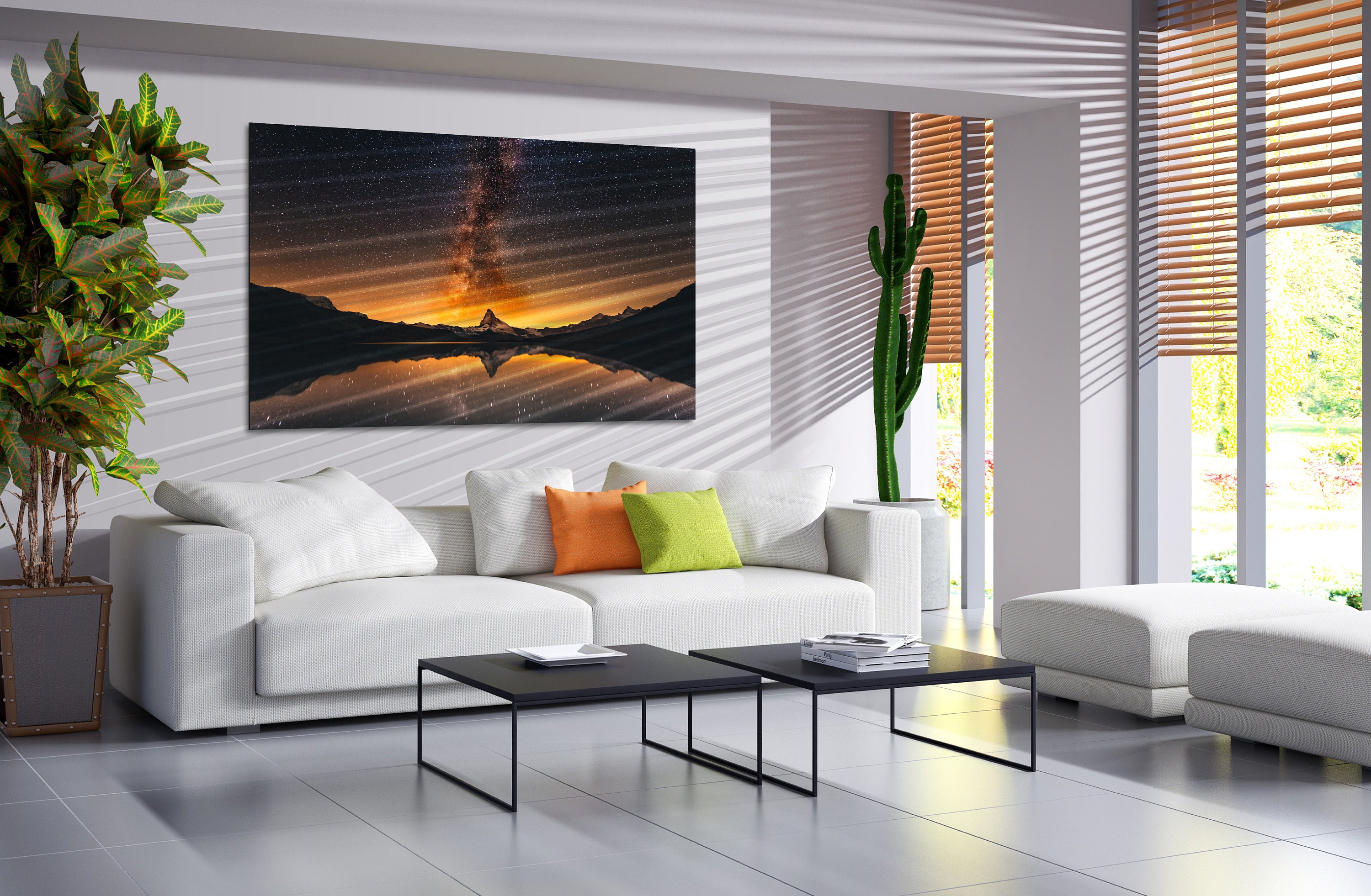 Stellisee Matterhorn Glass Wall Art, Milky Way at Lake Stellisee ...