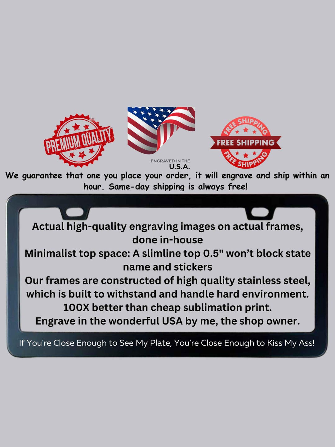 Funny License Plate Frame, Sassy Car Accessory, Humor Auto Frame, Kiss ...