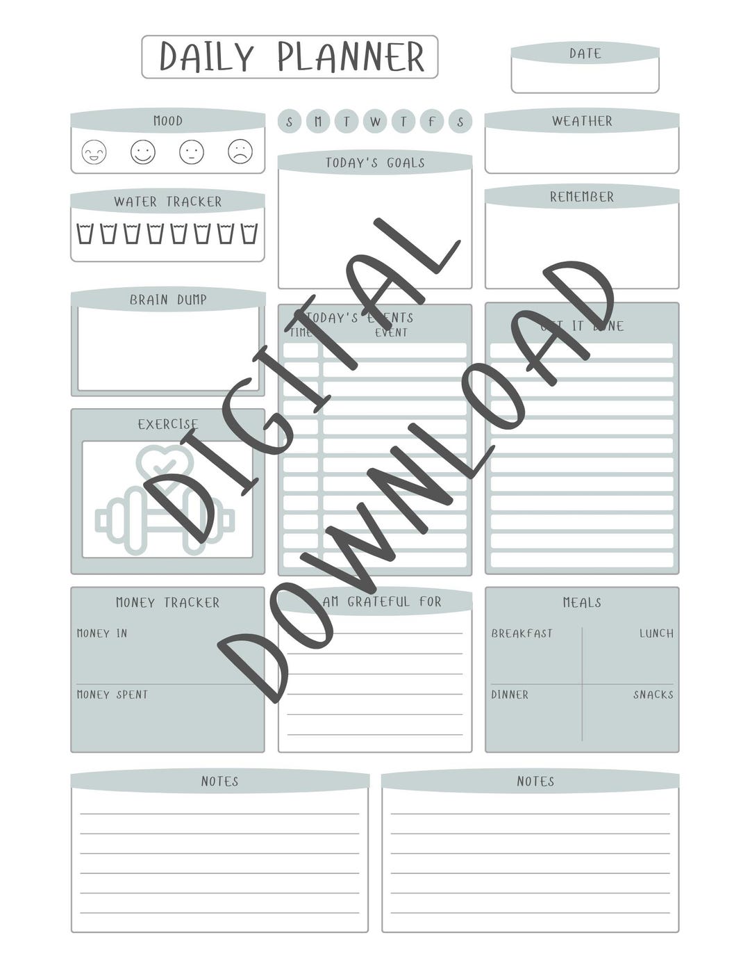 Customizable Daily Planner | Printable PDF | Undated Productivity ...