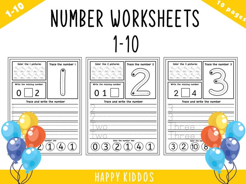 Number Worksheets 1–10 for Preschool and Kindergarten | Printable PDF ...