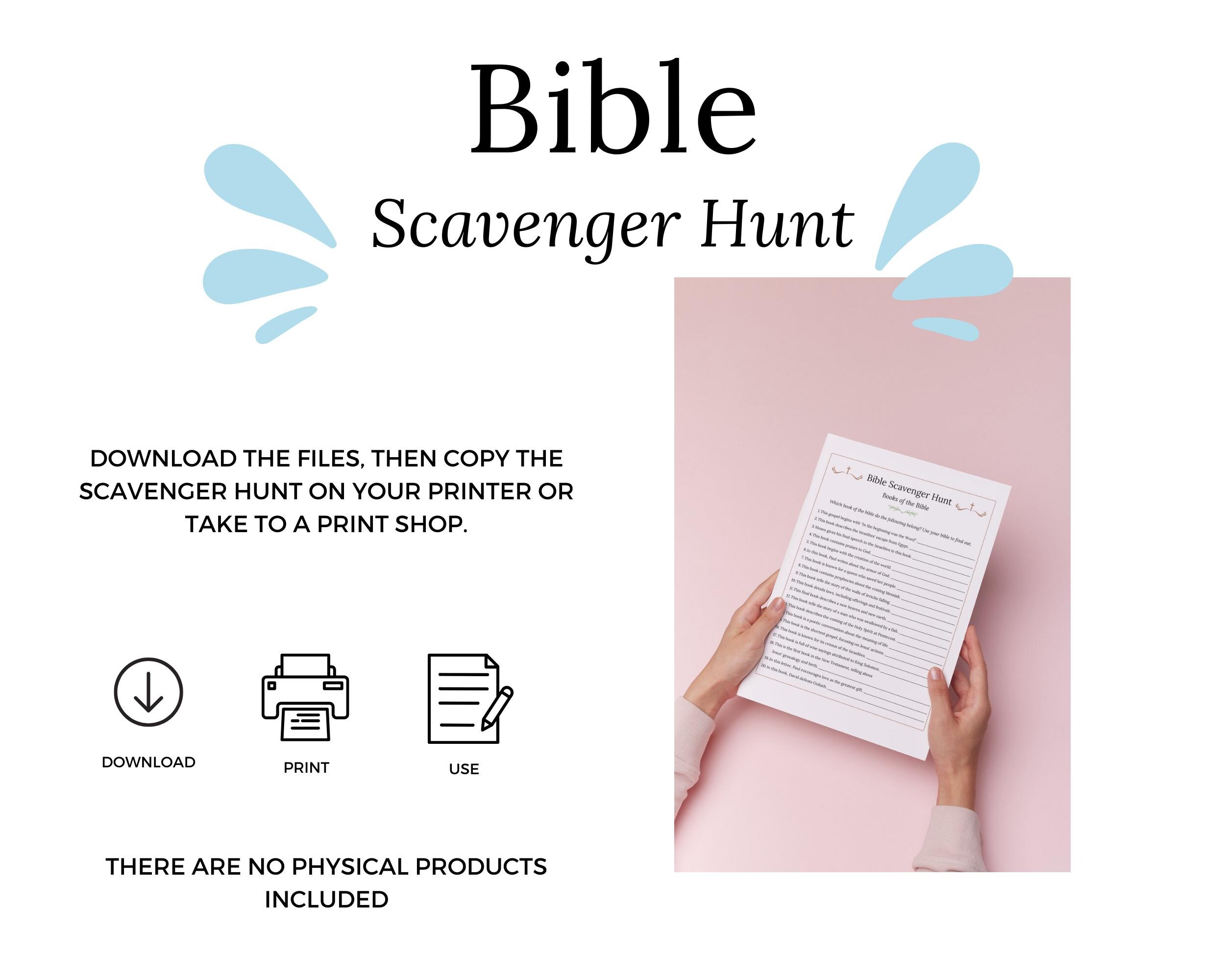 Books of the Bible Scavenger Hunt Printable Game, Bible Study Game for ...