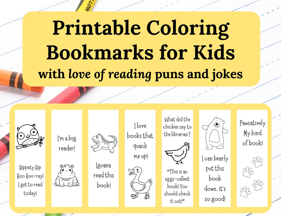 Printable Bookmark Coloring for Kids Reading Puns and Jokes, Teacher ...
