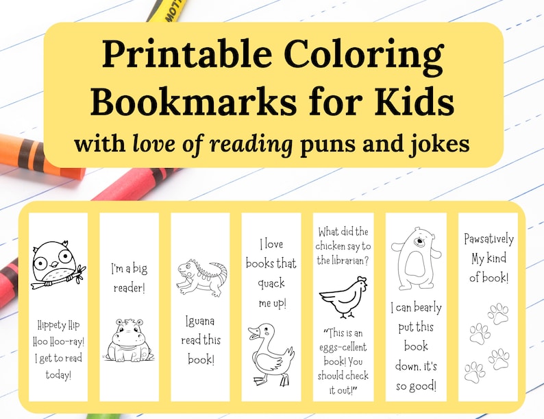 Printable Bookmark Coloring for Kids Reading Puns and Jokes, Teacher ...